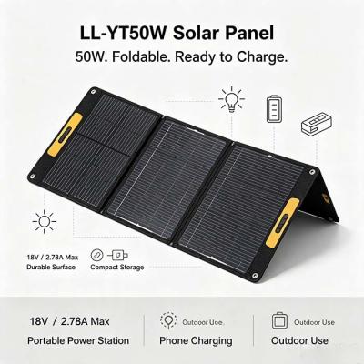 China 50W Fold‑Up Solar Panel Charger, High‑Efficiency 22%+ Solar Cells for Outdoor Power Station for sale