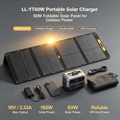 China 60W Waterproof Foldable Solar Power Panel, Off‑Grid Solar Charger for Power Station & Drone for sale
