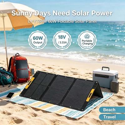 China 60W Splash‑Resistant Foldable Solar Power Panel, Off‑Grid Solar Charger for Portable Generator for sale