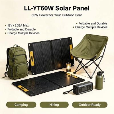 China 60W High‑Efficiency Foldable Solar Panel, Lightweight Solar Charger for RV Van Life Campsites for sale