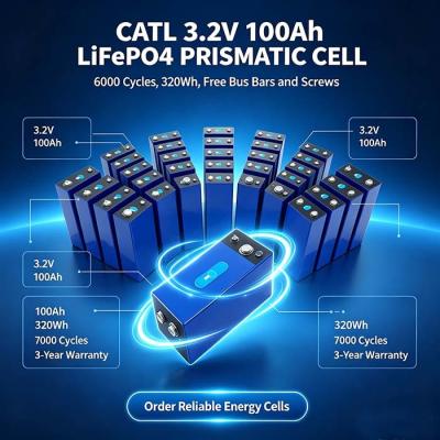 China LiFePO4 3.2V 100Ah Prismatic Battery Cell, Wide‑Temperature Lithium Iron Phosphate Cell for Outdoor Off‑Grid Solar System for sale