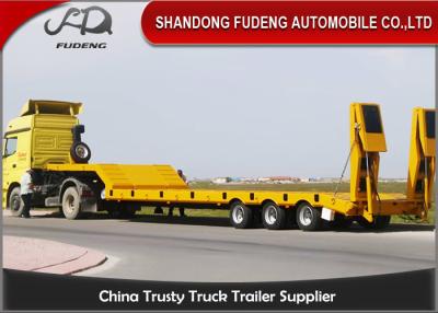 China Triple Axle 80 Ton Low Bed Semi Trailer With Hydraulic Ladder For Transport Heavy Machine for sale