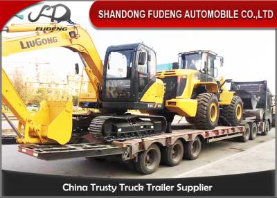 China 80 T Low Loader Trailer , 2 Sets Spring / Hydraulic Ladder Low Flatbed Trailer  for sale