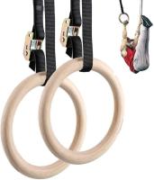 China Roman Ring Gymnastics 32mm Wooden Gym Rings Customized Durable Universal Wooden Ring Fitness Foldable Strap Wooden Drum Hoops for sale