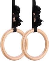 China Roman Ring Gymnastics 32mm Wooden Gym Rings Customized Durable Universal Wooden Ring Fitness Foldable Strap Wooden Drum Hoops for sale