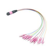 China 0.9mm Fiber Optic Patch Cord OM4 12F MPO Male To LC Fan Out Cable for sale
