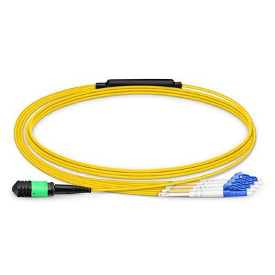 China Singlemode MPO MTP Fiber Patch Cord LSZH Jacket Fanout 8 Cores OS2 LC Connector for sale