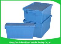 China 60L Plastic Attached Lid Containers Heavy Duty Stackable Moving 600 * 400 * 365mm for sale