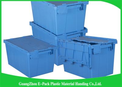 China 45L Plastic Box With Hinged Lid Rentable Moving , Large Plastic Storage Bins For Packaging for sale