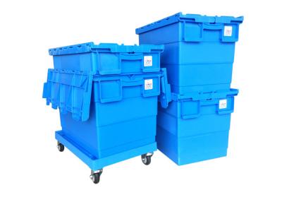 China 23.6' x 15.7' Storage Moving Stackable Plastic Tote Box With Hinged Lids for sale