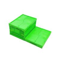 China Customized Green PP Plastic Folding Crate Mesh Body + Solid Bottom for sale
