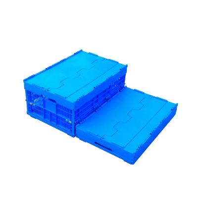 China 600*400*278 mm Solid Bottom Attached Covers Plastic Collapsible Crates for sale
