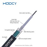 China Armored Aerial Outdoor Fiber Optic Cable Double Parallel FRP / Steel Wire GYTXW 2km for sale