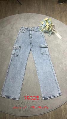 China Custom Logo Women Stretch Denim Jeans Straight Fit 29 Waist Fashion Pants for sale