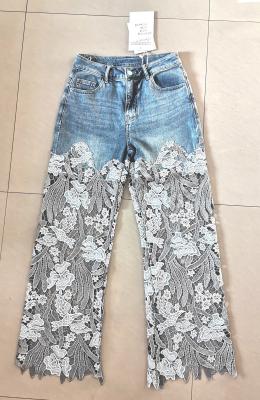 China Custom Lace Women Denim Jeans Straight Fit Trend Pants ZY22S9222 Wholesale for sale