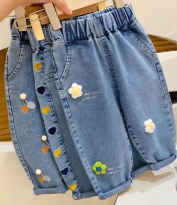 China Custom Logo Girls Slim Fit Stretch Denim Pants Fashion Trend Jeans 2-12 Years for sale