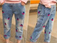 China Custom Logo Kids Stretch Denim Pants Girls Fashion Cotton Children Jeans 2-12 Years for sale