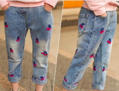 China Custom Logo Kids Stretch Denim Pants Girls Fashion Cotton Children Jeans 2-12 Years for sale