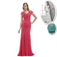 China Custom Red V Neck Evening Dress for Women Elegant Party Wear Ready to Ship for sale