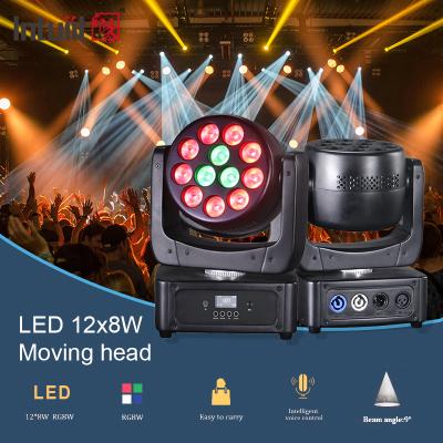 China Stage Light Factory 12x8W RGBW LED Wash Moving Head Light with Sound Activated DMX512 Control for sale