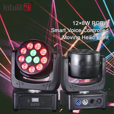 China Mini LED Moving Head Stage Light 12x8W RGBW 4in1 DJ Disco Party Light Sound Active Wash Lighting for KTV Club Wedding Event for sale