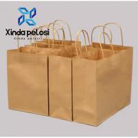 China Brown Kraft Paper Bag With Handle Food Packing Bag Biodegradable Machines Making for sale