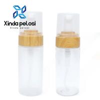China Recyclable Biodegradable Cosmetic Container Packaging Glass Pump Bottle With Bamboo Lid for sale