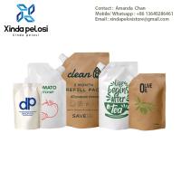 China Waterproof Recyclable Refillable Liquid Shampoo Stand Up Packaging Kraft Paper Pouch With Spout for sale
