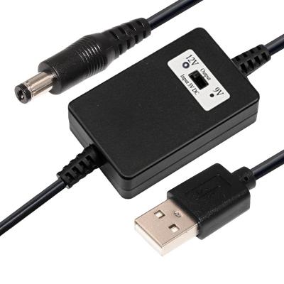 China 5V to 12V USB DC Converter Cable with 5.5x2.1mm Plug - 2M Length, 3A Max Current, 95% Efficiency for sale
