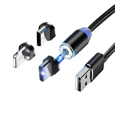 China 3-in-1 Magnetic USB Cable with Nylon Braid - 1m Length, 2A Fast Charging for Micro Type C 8 Pin Devices for sale
