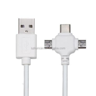 China 0.5m USB 2.0 3-in-1 Quick Charge Data Cable with 2A Output and Micro/Type-C Connectors for sale