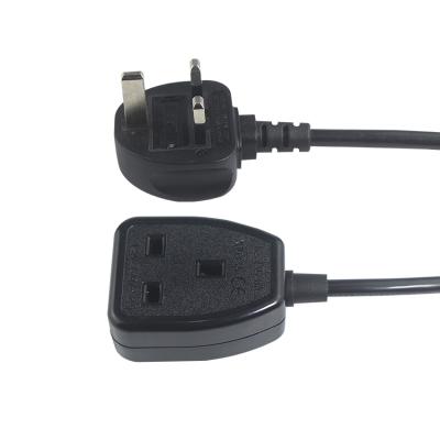 China UK 3-Pin Male to Female Power Extension Cord - 0.75mm² Cable Gauge with 1M to 7M Length Options for sale