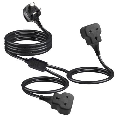 China UK 3 Pin to 2xC13 Female Y Splitter Power Cord 7A-15A 1m-3m for sale