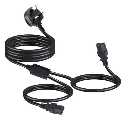 China UK BS1363 to Dual IEC C13 Y Splitter Power Cord 1.7M 2x0.75mm² for sale