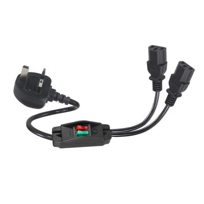 China UK Plug 2xC13 Y Splitter Power Cord 7A 0.8M Black White for sale