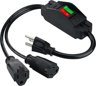 China NEMA 5-15P to Dual Outlet Extension Cord with On Off Switch 125V 15A 1ft for sale
