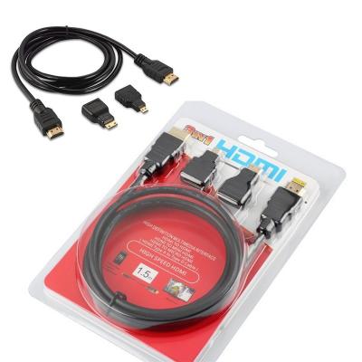 China 1.5m HDMI 3-in-1 Cable with Gold Connectors - HDMI, Mini HDMI, Micro HDMI Male-Male Version 1.4 for sale