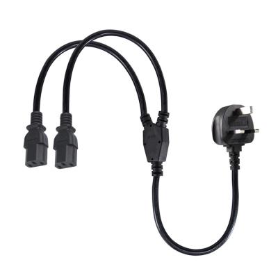 China UK 3Pin to 2x IEC C13 Power Cord H05VV-F 0.75mm2 220V 10A Y Branch Extension Cable for sale