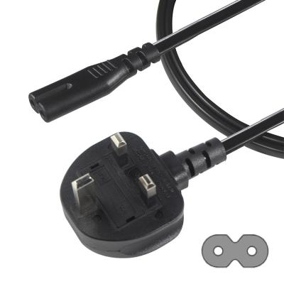 China UK Plug to IEC C7 Power Cord 0.75mm² Black PVC 1.8M for sale