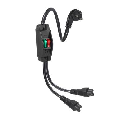 China NEMA 5-15P Right Angle to Dual IEC C5 Power Splitter with Switch 125V 10A for sale
