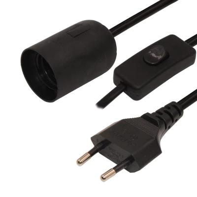China EU Plug E27 Bulb Holder Cable with 303 Switch 1.5m 220-240V Indoor Lighting for sale