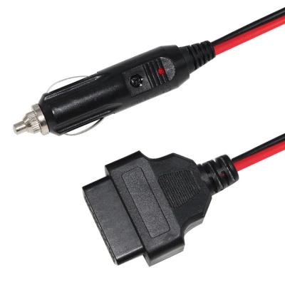 China Universal Car Cigar Lighter to OBD2 Cable 12V-24V 16ft with 2.4A Output for Vehicle Diagnostics for sale