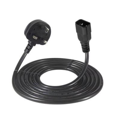 China UK 3 Pin Plug to IEC C14 Power Cord 1M Black PVC Copper Cable 250V 13A for sale