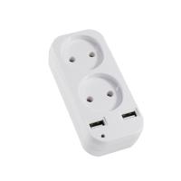 China EU Dual Socket Wall Plug Adapter with 2 USB Ports 250V 10A for sale