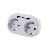 China EU Power Plug Adapter 2 AC Outlets 3 USB Ports 250V 10A 2500W for sale