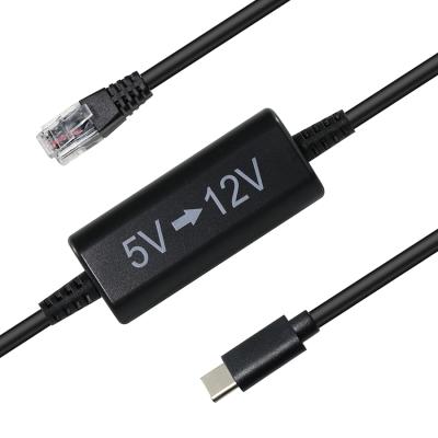 China USB-C to RJ45 Power Injector Cable 5V to 12V Step-Up Adapter for IP Cameras 3FT for sale