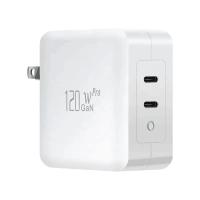 China 120W Dual USB-C GaN PD Charger US 2-Pin Plug 100-240V Fast Charging Adapter for sale