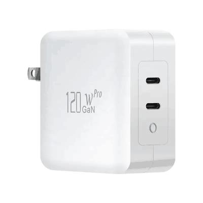 China 120W Dual USB-C GaN PD Charger US 2-Pin Plug 100-240V Fast Charging Adapter for sale