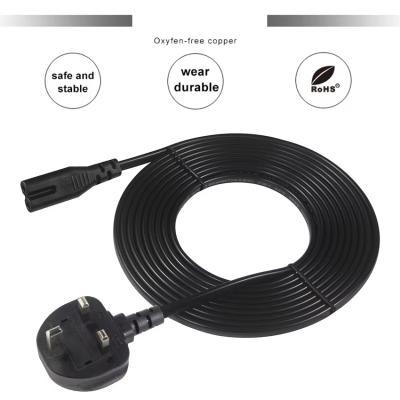 China UK 3-Pin to C7 Power Cord 1.8m 13A Fuse Black Figure 8 Cable for sale