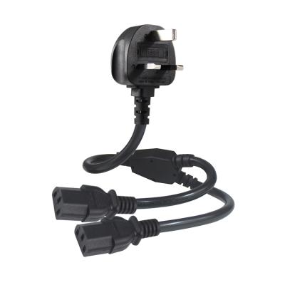 China BSI UK Plug to 2xC13 Power Splitter Cable 1.5mm² 3A Fuse 1m for sale